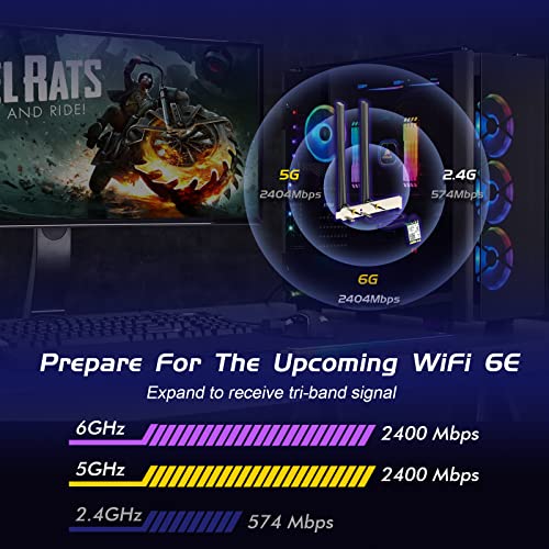 AX210 WiFi 6E Desktop Kit, Expand to Tri-Band 6GHz/5GHz/2.4GHz M.2 NGFF Wireless Bluetooth 5.2 Card Support Windows 10 11, 64 bit Desktop PC, Includes Ipex Cable, 5dBi Antennas and Brackets