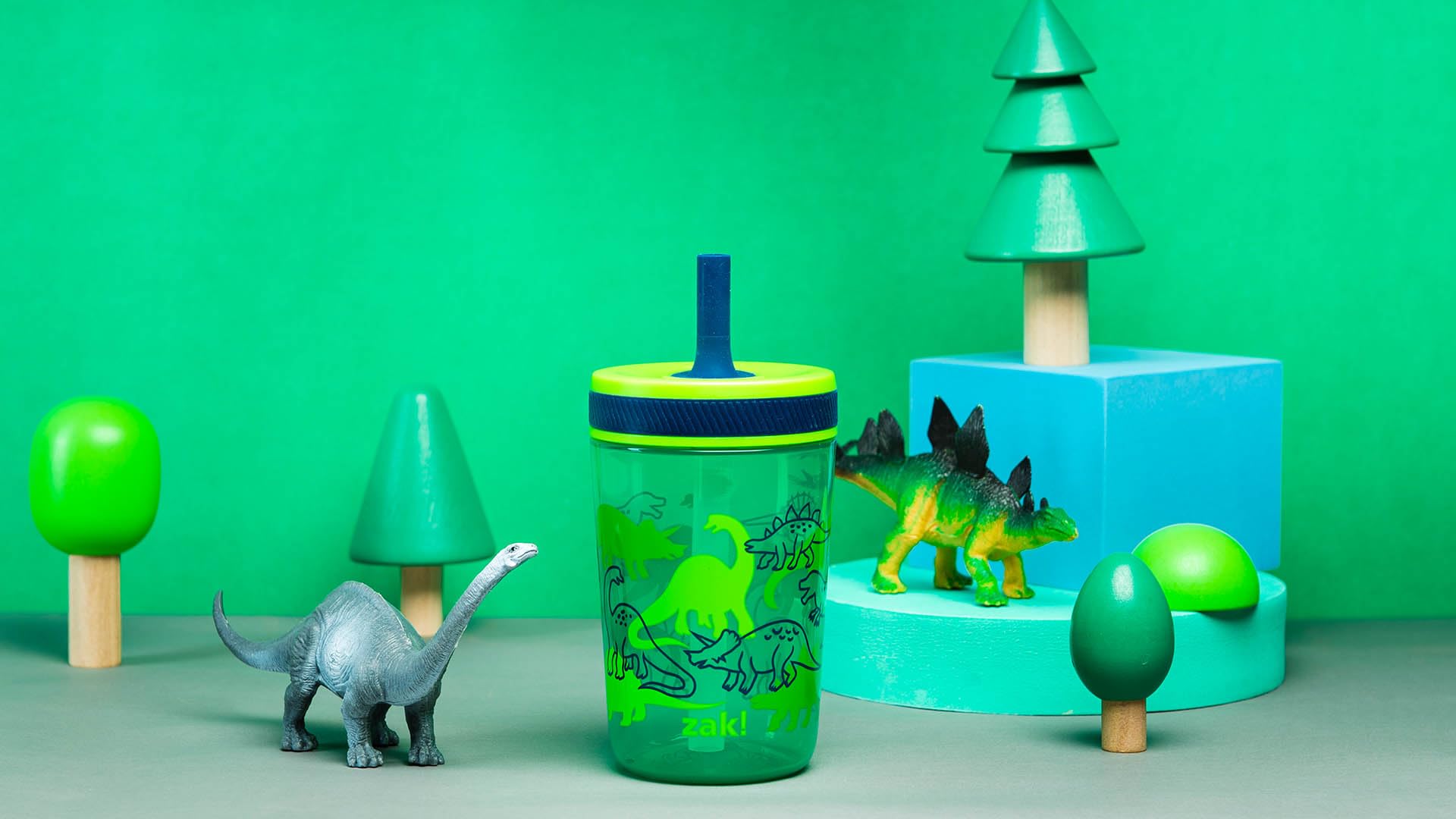 Zak Designs Kelso 15 oz Tumbler Set, (Dino Camo) Non-BPA Leak-Proof Screw-On Lid with Straw Made of Durable Plastic and Silicone, Perfect Baby Cup Bundle for Kids (2pc Set)