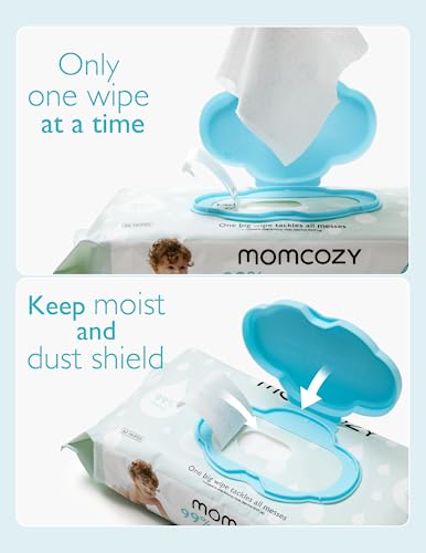 Baby Wipes, Momcozy Water Wipes-Extra Large Size Design, 99% Water Based Wipes & a Drop of Coconut Extract, Cleansing & Moisturizing Baby Wipes for Sensitive Skin, Unscented, 240 Count (4 packs)