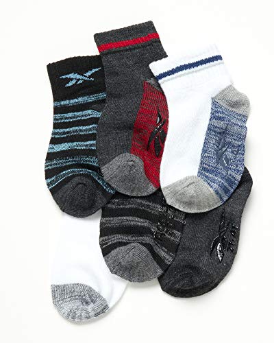 Reebok Girl's 6 Pack, 12 Pack Comfort Cushion Quarter Cut Socks (Infant/Toddler), Size 2-4T, Black/White (6 Pack)