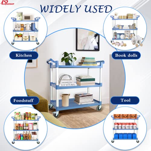 AQNIEGEP Utility Carts with Wheels Food Office Restaurant Rolling Cart 510lbs Capacity, Lockable Wheels, Rubber Hammer 16.5" x 31.5" x 39.5"