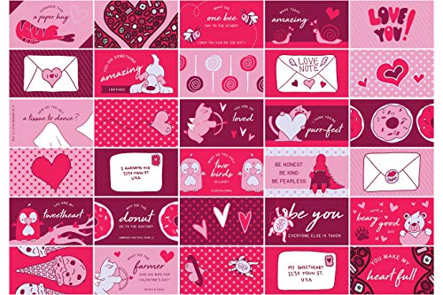 GSM Brands Valentines Day Lunch Box Notes 60 Pack for Kids & Students with 30 Different Lunchbox Cards Designs