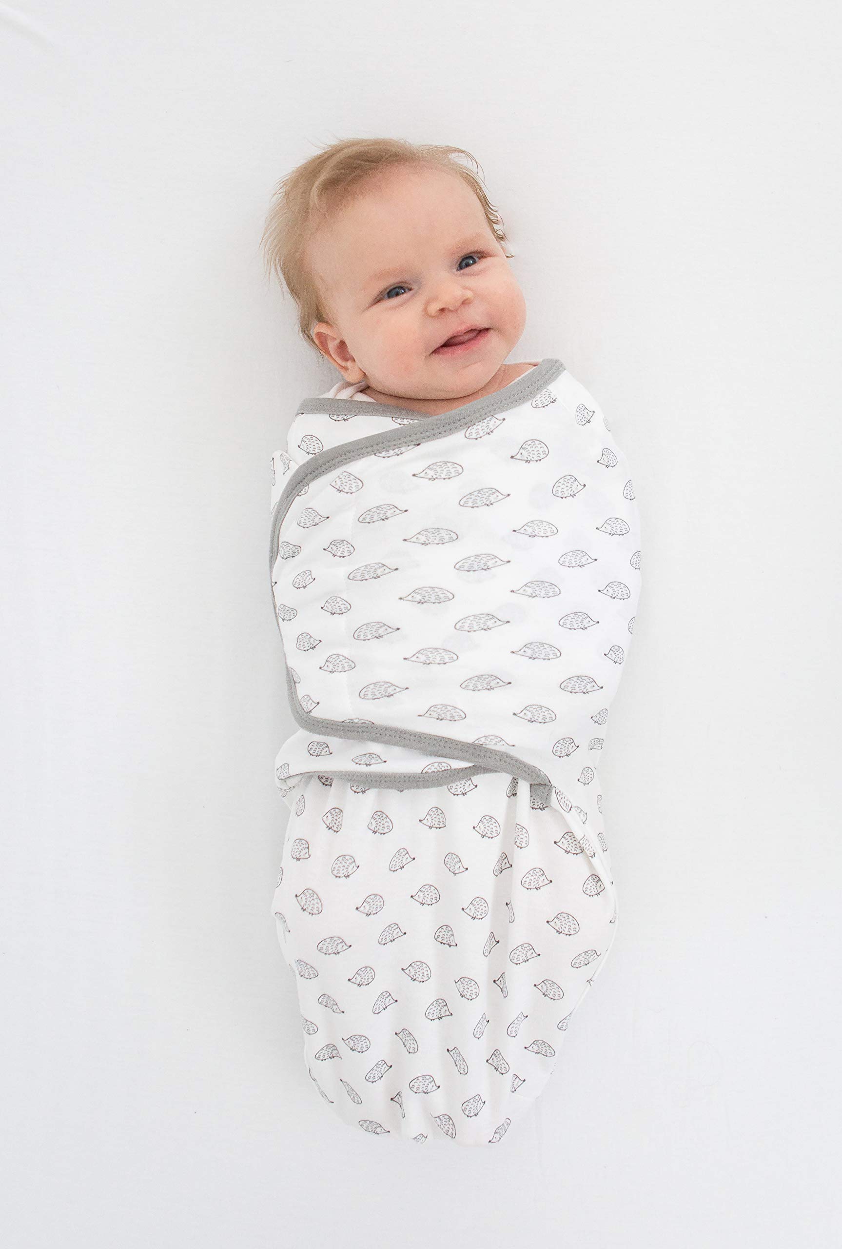 SwaddleDesigns Swaddle Blanket with Adjustable Wrap, Set of 3, Tiny Hedgehog, Black