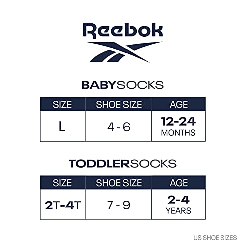 Reebok Girl's 6 Pack, 12 Pack Comfort Cushion Quarter Cut Socks (Infant/Toddler), Size 12-24 Months, White (6 Pack)