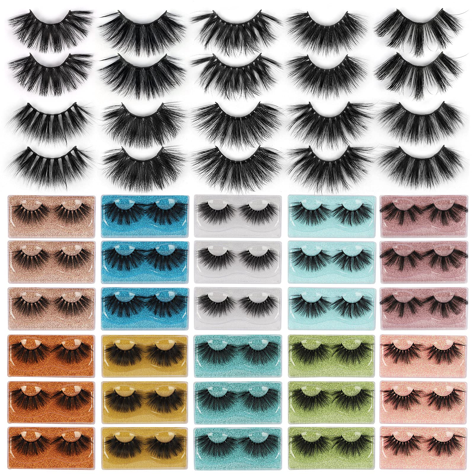 25mm Lashes Faux Mink Long Dramatic Lashes Synthetic False Eyelashes 30 Pairs 10 Styles