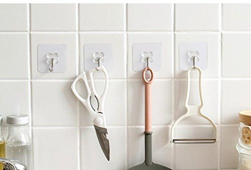 EEkiimy 50 Packs No Drill Hooks Heavy Duty Self Adhesive Hooks Hangers Wall Hooks Sticky Wall Hooks Heavy Duty 20lb Removable Kitchen Wall Stickers Towel Hooks Bathroom Hooks Wall Hooks No Damage