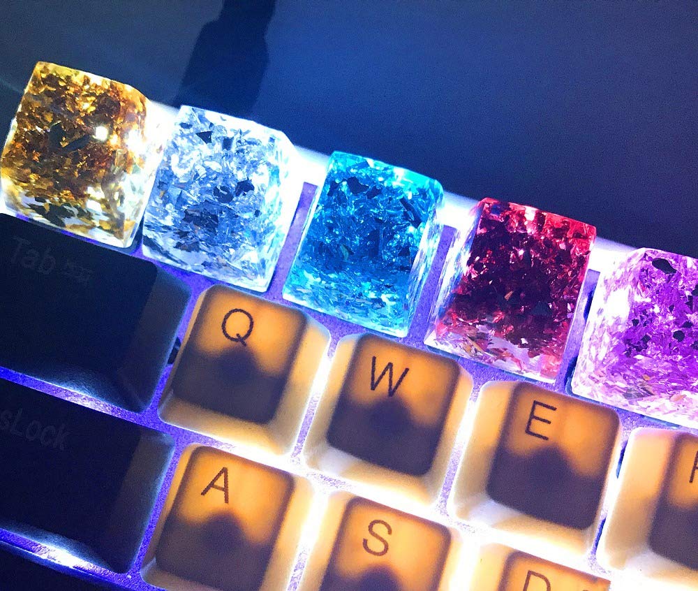 Handmade Resin & Foil Artisan Backlit Keycaps Translucent Key Caps OEM Profile for Cherry MX Gaming Mechanical Keyboard