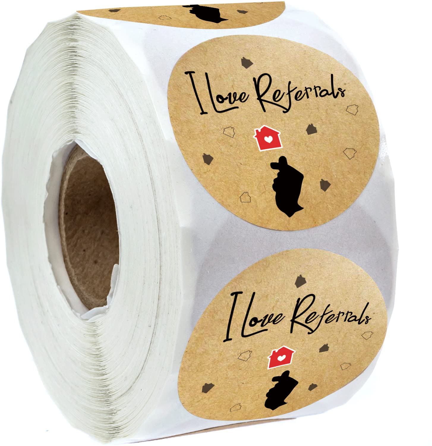 I Love Referrals Stickers 1.5 inch Natural Brown Kraft Real Estate Agents and Sales Marketing Supplies for Small Business Thank You Labels 500 pcs