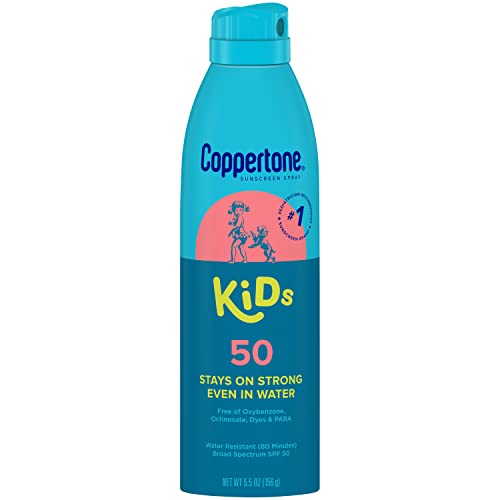 Coppertone Kids Sunscreen Spray SPF 50, Water Resistant Spray Sunscreen for Kids, #1 Pediatrician Recommended Sunscreen Brand, Broad Spectrum SPF 50 Sunscreen Pack, 5.5 Ounce (Pack of 2)