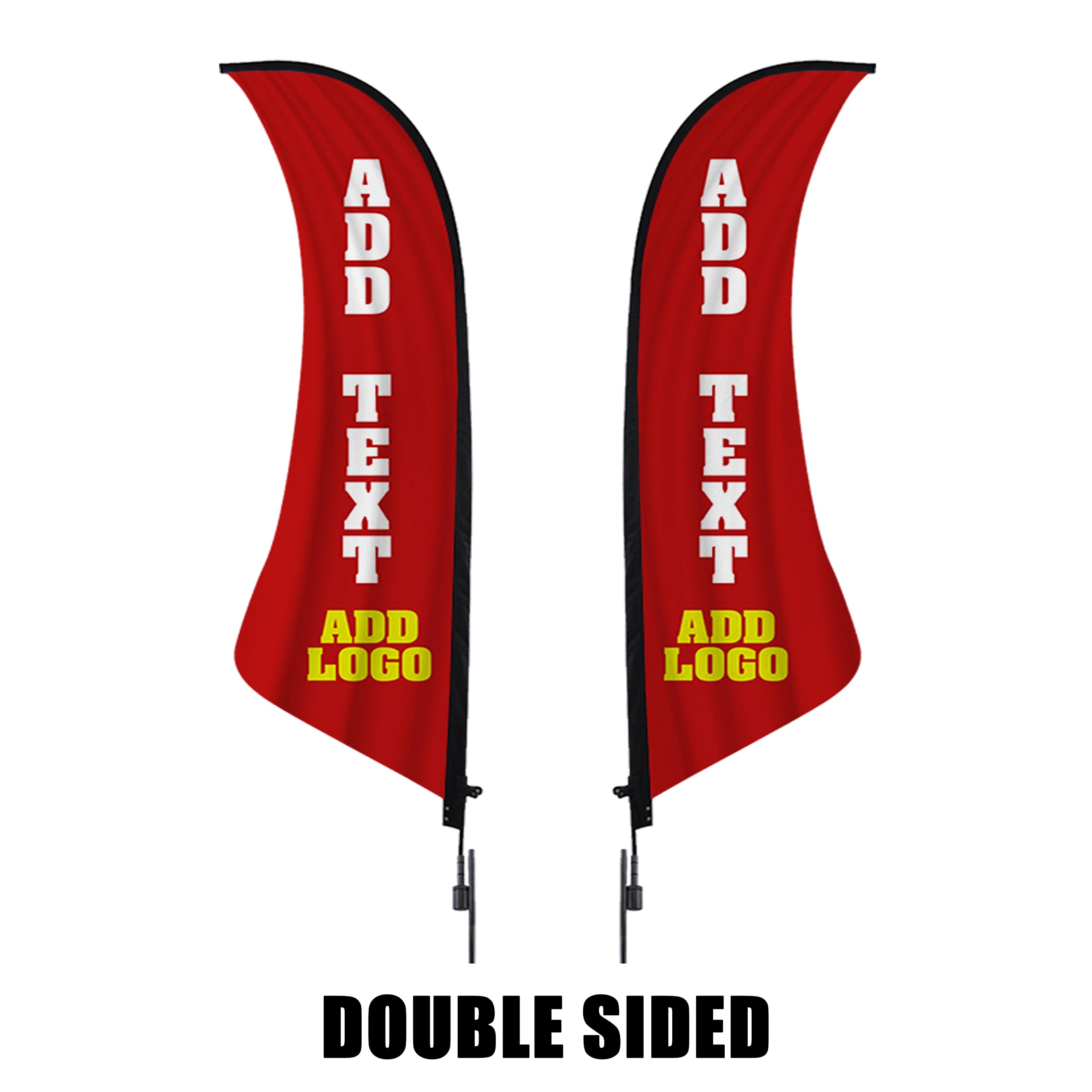 BannerBuzz Custom Shark Fin Flags with Hardware includes Aluminum Flag Pole & Ground Spike Base or Cross Base, Flutter Flag for Promotional Display Advertising, Indoor-Outdoor, Trade Shows (3.67 x 14.67 , Double Sided with Spike Base)
