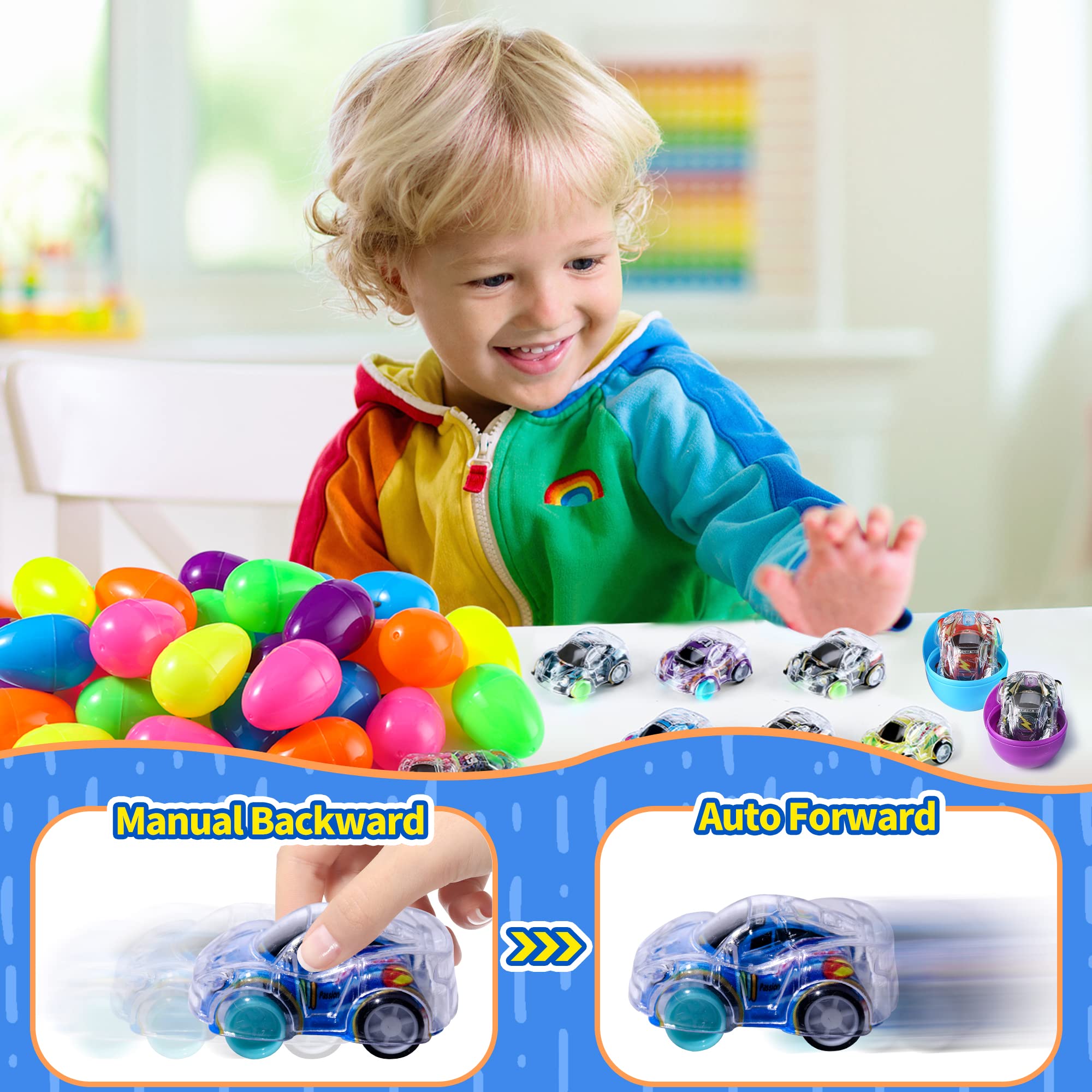30Pack Easter Eggs With Pull-Back Car Toys, Easter Basket Stuffers Easter Egg Fillers Easter Gifts for Boys Toddlers, Small Toys for Easter Eggs Plastic Eggs for Easter Egg Hunt Party Favors