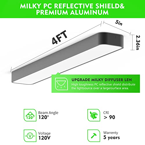 bulbeats 4FT 5β Flush Mount Light Fixture, 50W Linear Kitchen Ceiling Light Fixtures, 7000LM 5000K Led Wrap-Around Shop Lights for Garage Office, Fluorescent Light Replacement(4 Pack)