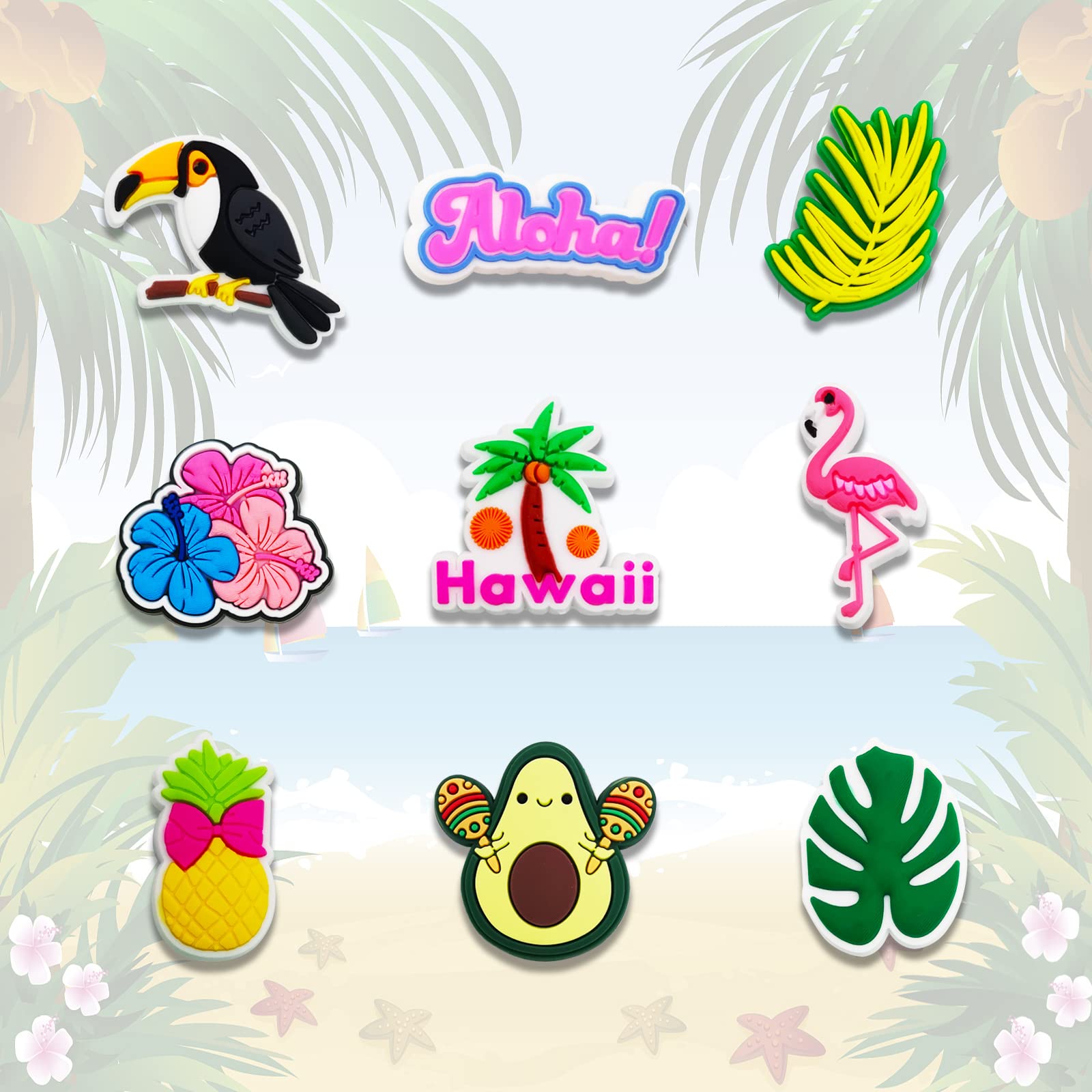 25PCS Hawaii Shoe Charms for Croc Bubble Slides Clogs Sandals, Summer Beach Shoe Accessories Decorations for Girls Women Teens Adults