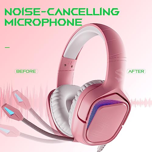 Black Shark Gaming Headset for PS4 PS5 PC Xbox One Switch, Noise Cancelling Wired 3.5mm Gamer Headphones with Microphone, Over Ear, LED Light, Deep Bass Surround Soft Memory Earmuffs for Computer