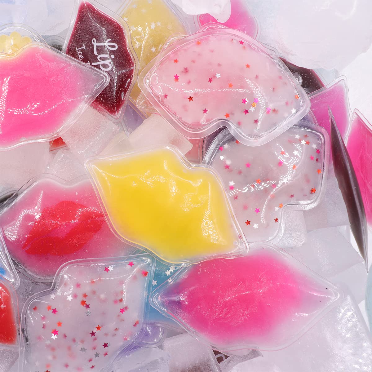 Lip Ice Pack for Cosmetic (20 Pack) Small Ice Pack for Lip Filler, Mini Ice Pack Cold Use for Lip Keep Lipstick from Fading, Heat Use for Makeup Remover, Gift for Girl Woman (Yellow + red)
