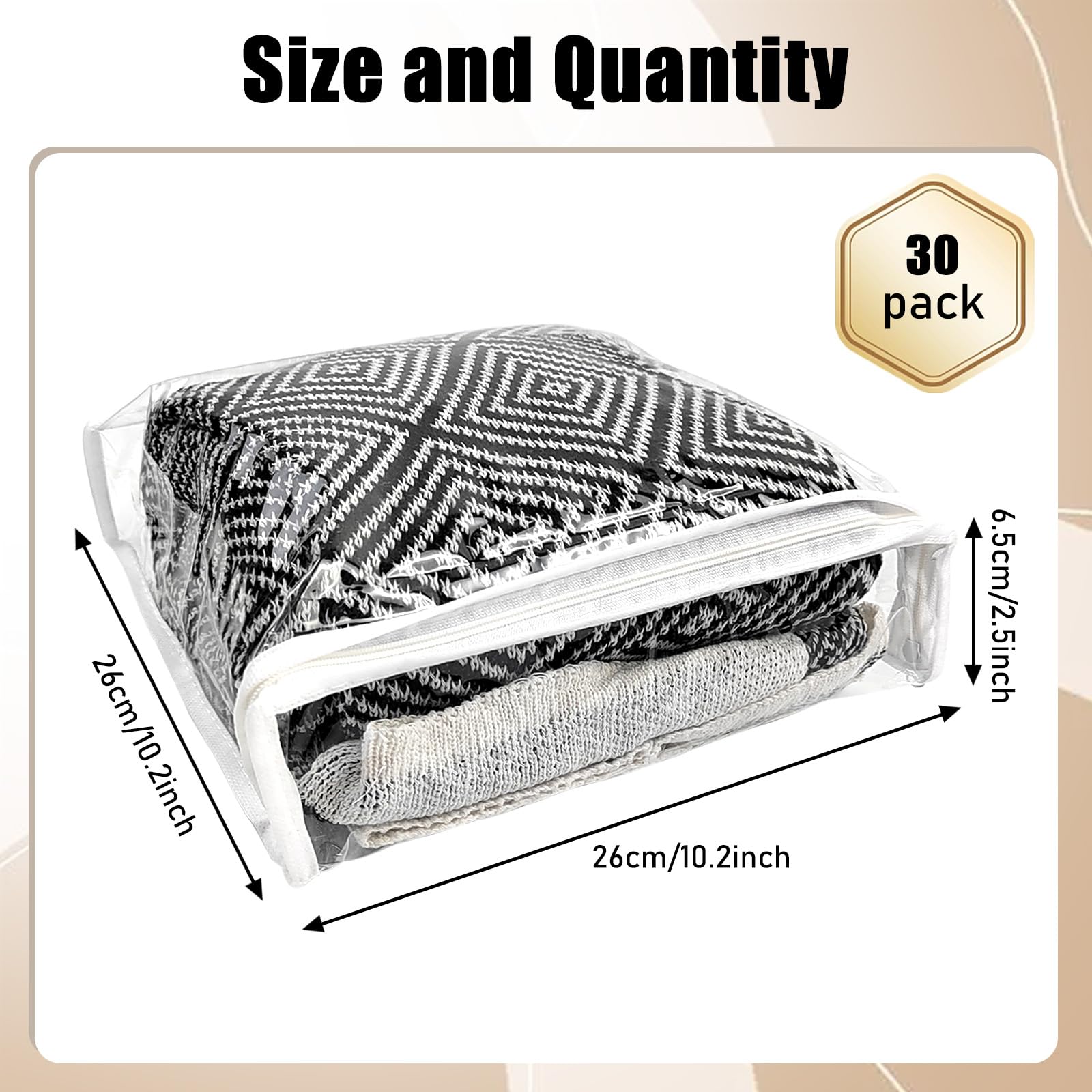 30Pcs Clear Vinyl Zippered Storage Bags,Blankets Storage Bags Plastic Storage Bags for Sweater Clothes Bed Sheet Organizer with Zipper for Closet Linen Sweater Bed Sheet Pillow,10.5 x 10.5 x 2.5 Inch
