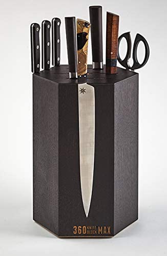 360 Knife Block MAX (Black) - magnetic, rotating, knife block - NOW holds 20+ knives w/top slots and 12" blade capacity