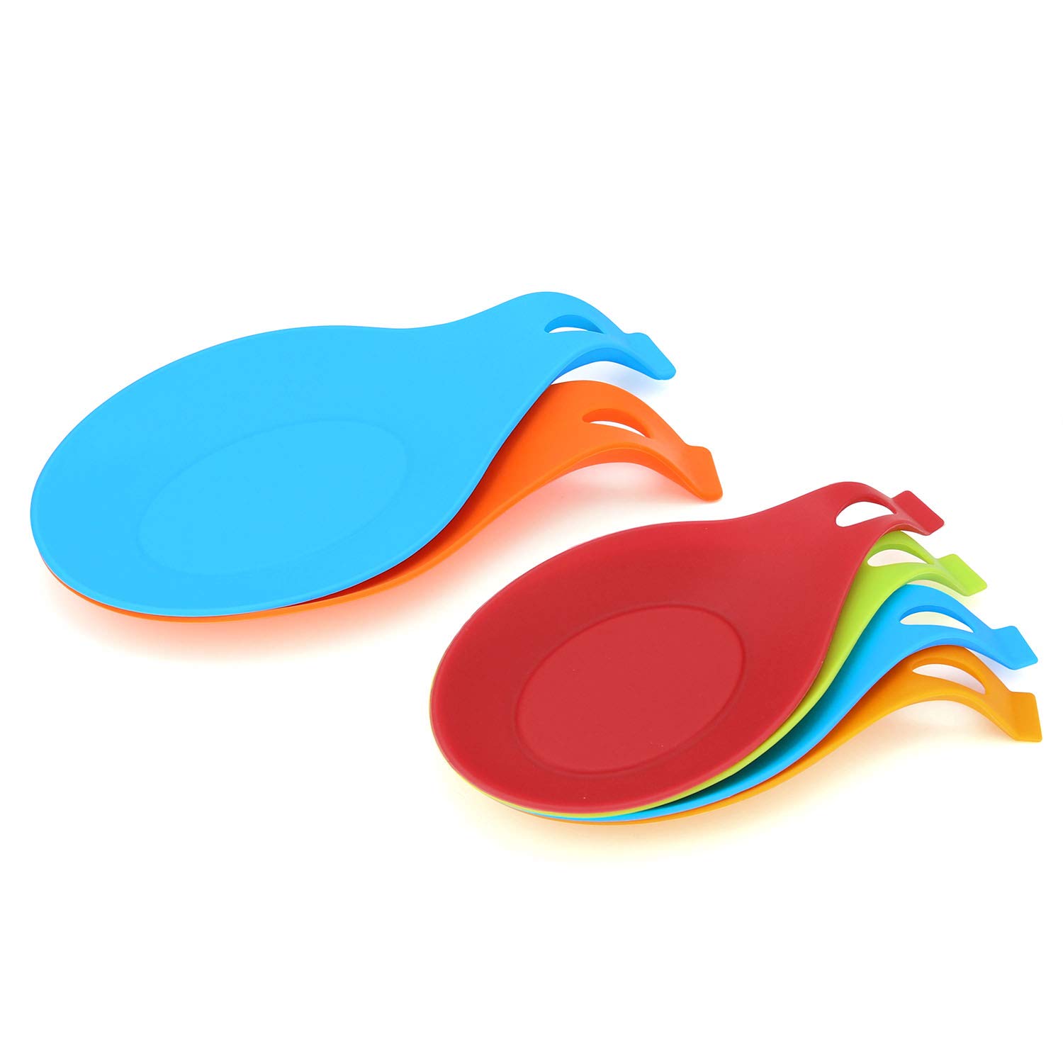 6 Pieces Set Kitchen Silicone Spoon Rest Heat Resistant Kitchen Utensil Rest Ladle Spoon Holder Colorful Spatula Holder Rest Kitchen Tool (2 Big and 4 Small Size)