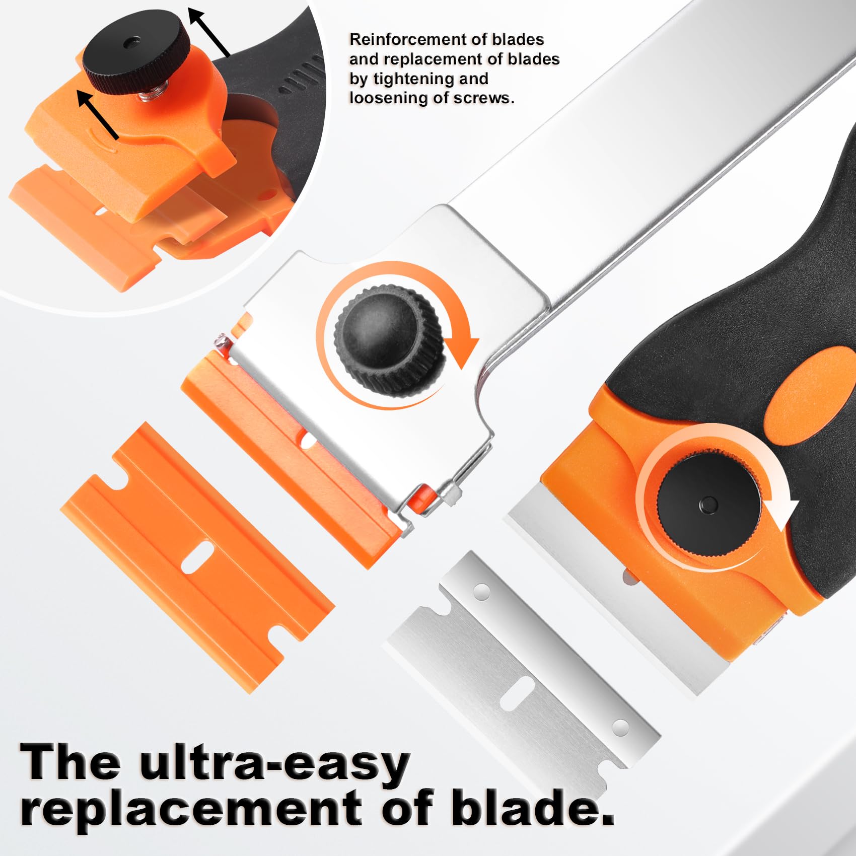 Kailund Razor Blade Scraper Tool 2 Pack, Double Edged Cleaning Razor Scraper Tool with 31 Pcs Metal & Plastic Razor Blades, Long Handle Glass Scraper for Paint|Decals|Stickers|Tint