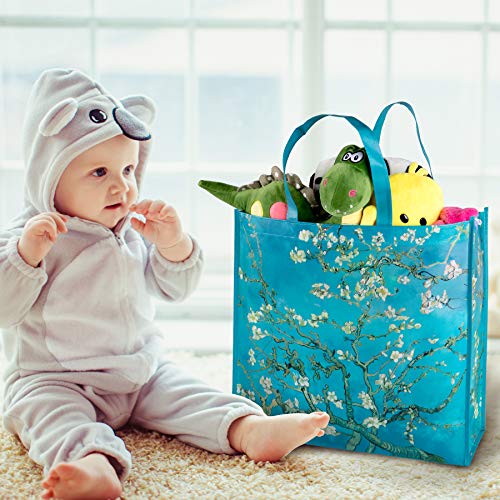 NymphFable 6 Pack Grocery Bags Reusable Almond Blossoms Shopping Bags Waterproof Tote Bag Gift bags 50LBS