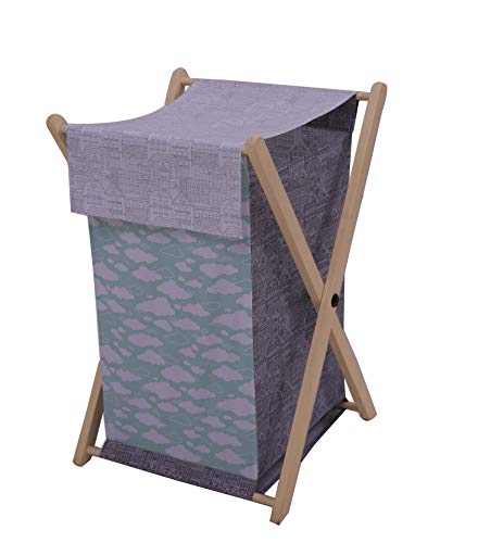 Bacati Clouds in The City Hamper with Wooden Frame, Mint/Grey