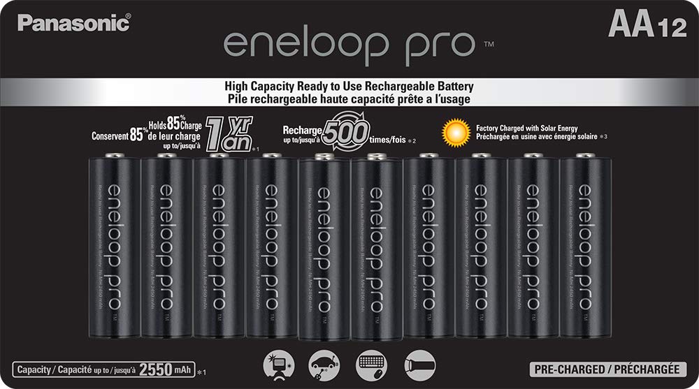 Eneloop Panasonic Pro Ni-MH AA Batteries BK-3HCCA12FA 12pk & Ni-MH AAA Batteries BK-4HCCA4BA 1.2V 4pk Rechargeable