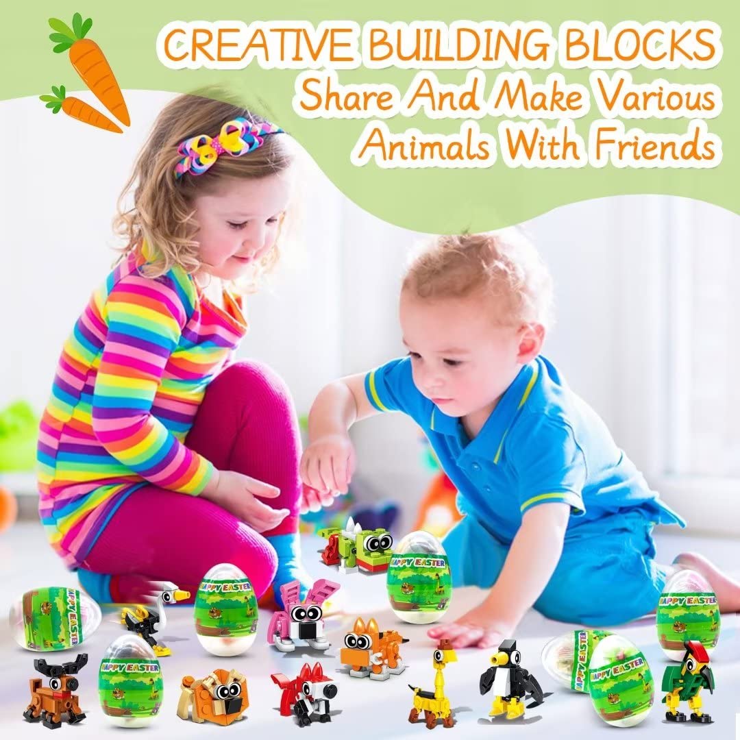 30pcs Easter Eggs with Toys Inside, Prefilled Easter Eggs with 3 in 1Forest Animal Building Blocks, Easter Basket Stuffers Fillers, Hunt( 30g )