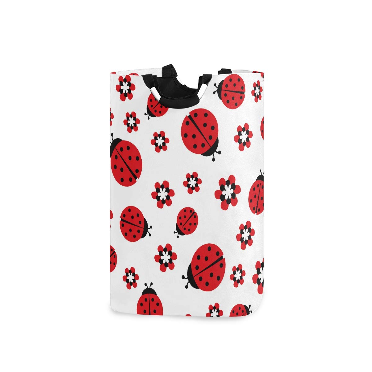 Ladybugs Laundry Hamper, Flower Floral Foldable Laundry Basket with Handles Collapsible Hamper Dirty Clothes Toys Organizer Bag for Laundry Room, Bathroom, Bedroom, College Dorm, Girl Boy Room