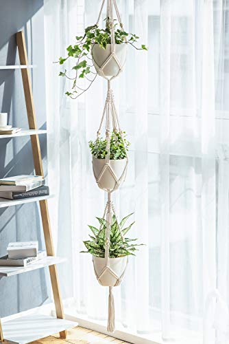 Mkono Macrame Plant Hanger Set of 5 Indoor Wall Hanging Planter Basket Flower Pot Holder Boho Home Decor Gift Box