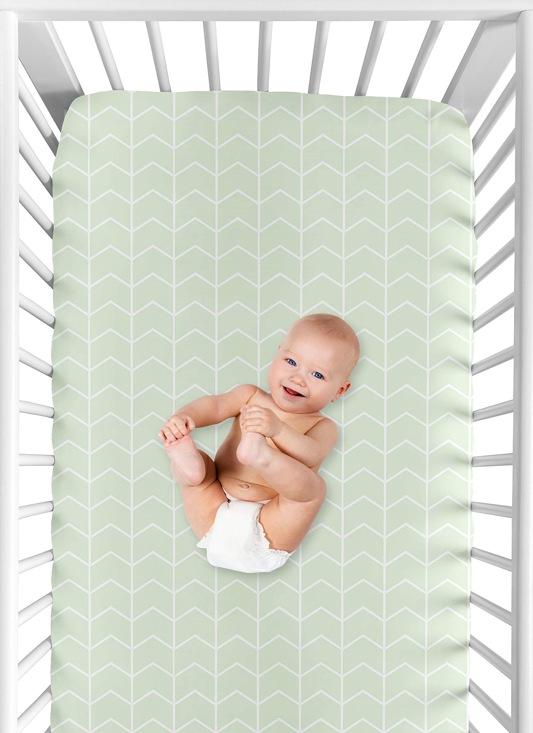 Sweet Jojo Designs Mint and White Chevron Arrow Baby or Toddler Fitted Crib Sheet for Watercolor Elephant Safari Collection