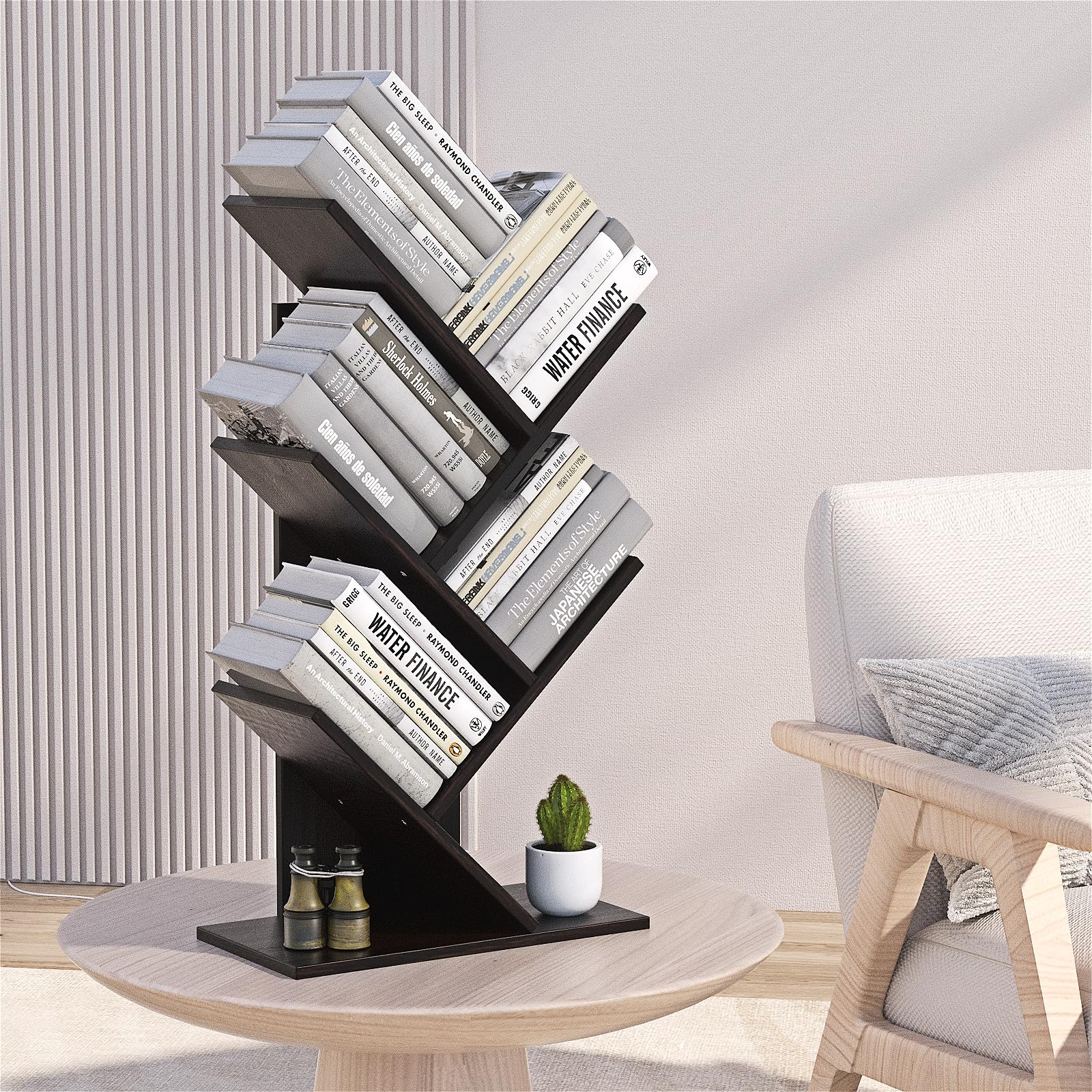 DFENGDF 5-Shelf Tree Bookshelf Free Standing Small Book Shelf Narrow Wood Bookcase Floor Standing Book Shelf Modern Book Storage Organizer for Home Office Bedroom Living Room Black