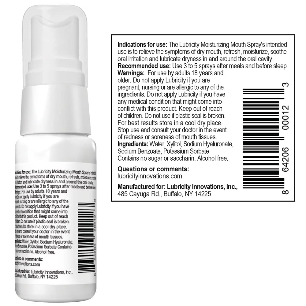 Lubricity Dry Mouth Oral Spray for Symptomatic Relief of Dry Mouth, Flavorless - .5 oz, Travel Size