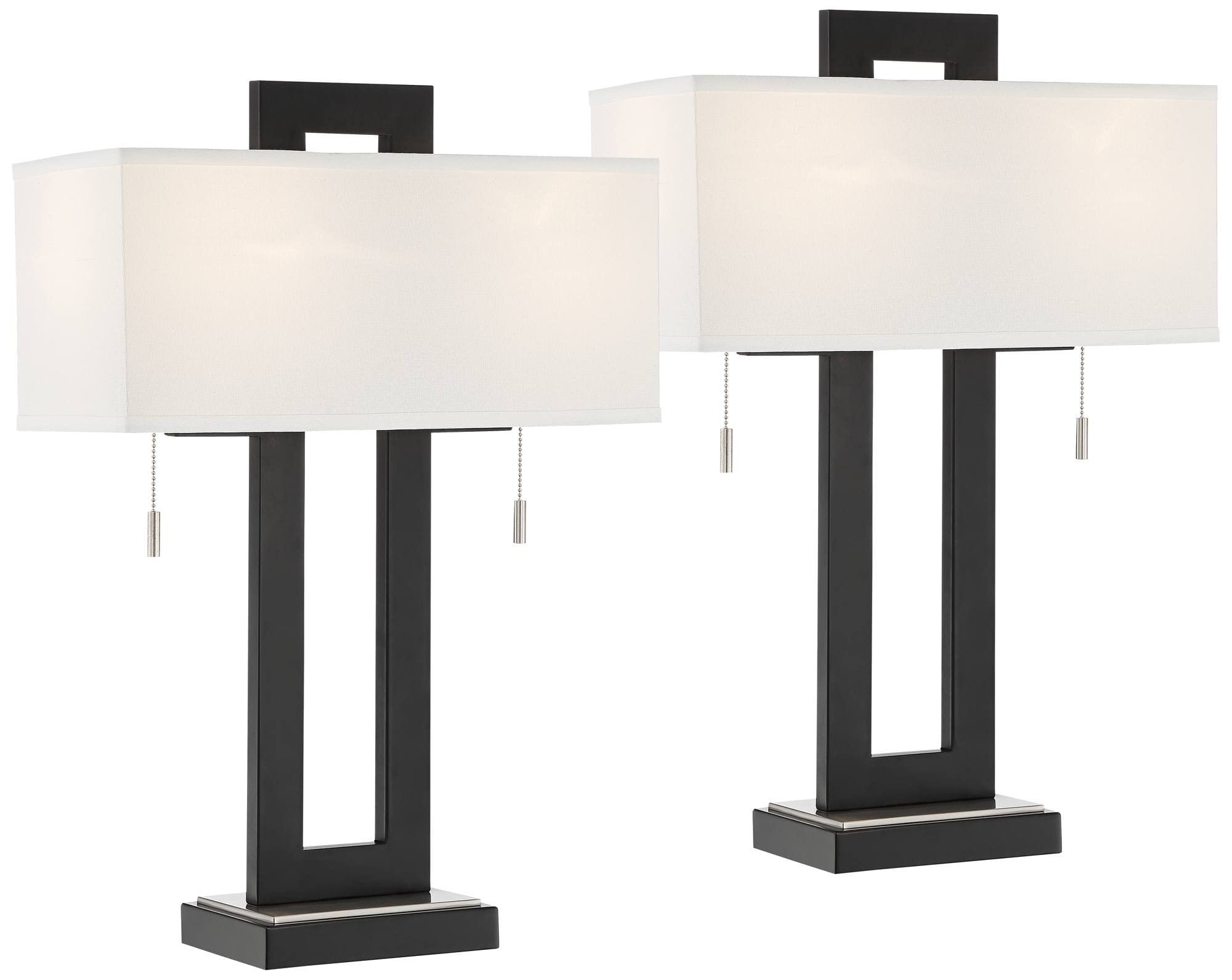 360 Lighting Neil 26" High Rectangular Rustic Modern Table Lamps Set of 2 USB Port Pull Chain Black Metal White Shade Living Room Charging Bedroom Bedside Nightstand House Office Entryway