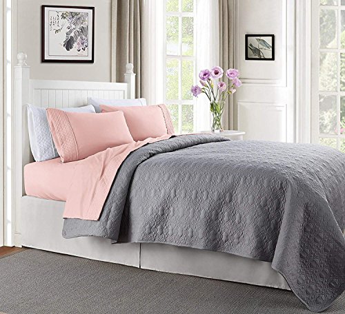 Elegant Comfort Luxury Best, Soft Coziest 3-Piece Bed Sheet Set! 1500 Thread Count Egyptian Quality | Quilted Design on Flat Sheet and Pillowcases | Wrinkle Free, 100%, Twin, Dusty Rose