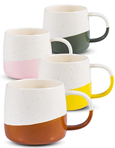 Ceramic Coffee Mugs Set of 4 - Large Stoneware Cups - Hand-Painted, Two-Tone Glazed Mug for Coffee, Tea, and More - Microwave & Dishwasher Safe