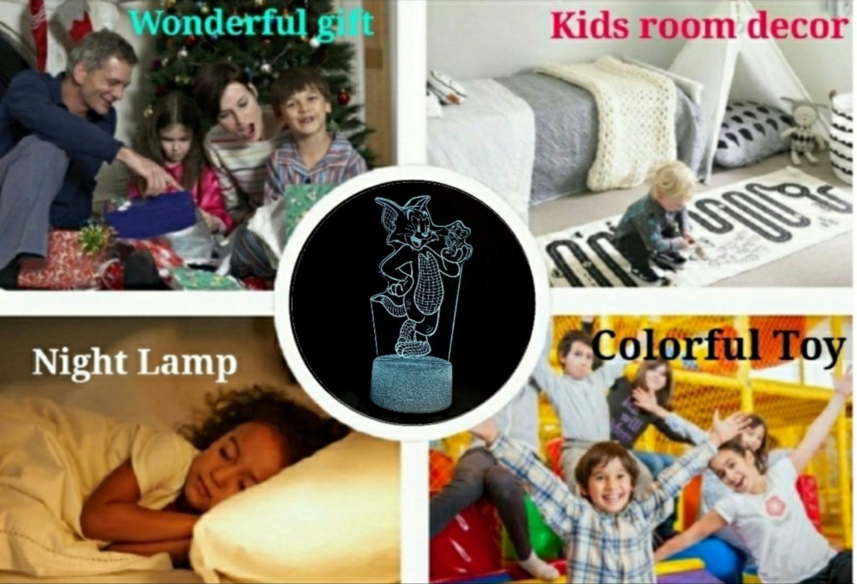 Z ZILLION CRAFT Tom and Jerry Illusion 3D Night lamp for Kids Bedroom. 7 Color Changing Optical lamp with Touch Sensor. Best for Kids as Gifts.