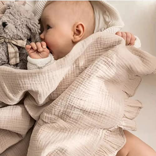 COCOAbi Baby Blanket in Baby's Breath White | 100% Cotton Muslin | Naturally Soft for Babies | Boho Colors & Pattern | Gentle Muslin Blanket | Eco-Friendly Material | Beautiful Baby Gift | 47β x 47β