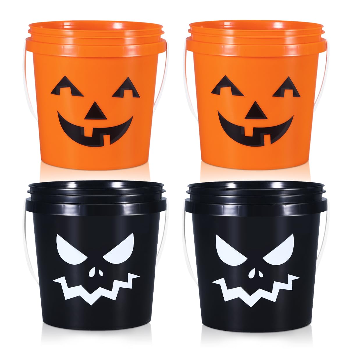 UMETASS 4 Pack 7" Halloween Trick or Treat Bucket, Plastic Halloween Candy Buckets Pumpkin Pails Halloween Decoration, Halloween Party Supplies for Kids