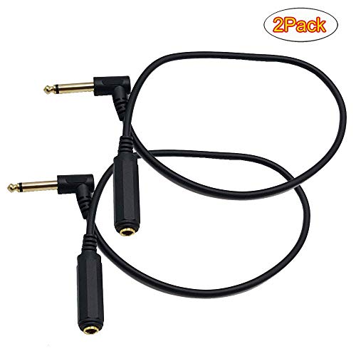 MMNNE 2Pack 50cm 6.35mm 1/4" inch Stereo Plug Right Angled Male to 1/4 Female Stereo Headphone Guitar Extension Cable Cord, Gold Plated Audio Cable Stereo Extender