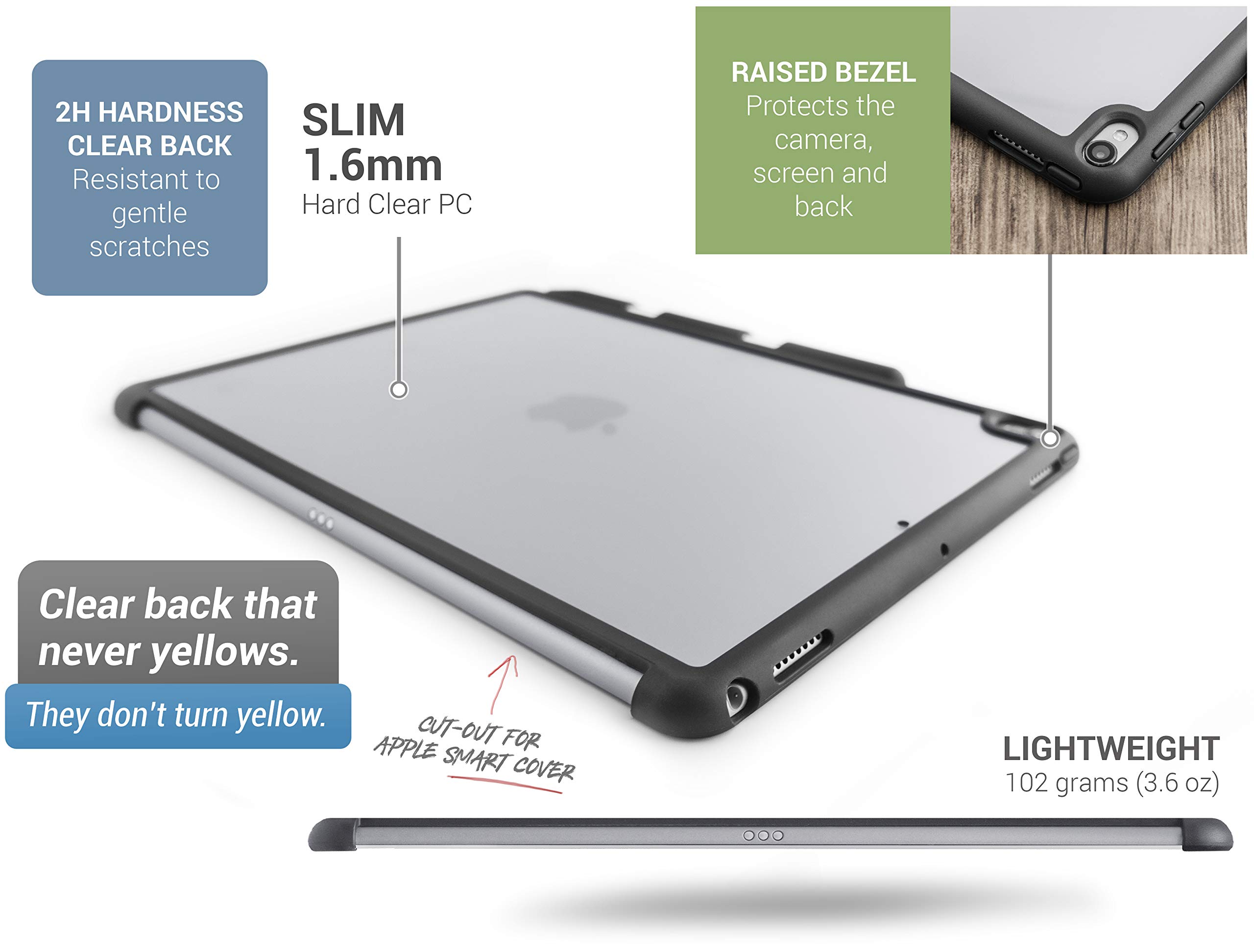 TineeOwl iPad Pro/Air 3 (10.5-inch) Case with Pencil Holder [Improved] Thin and Slim, Compatible with Apple Smart Keyboard and Smart Cover (Clear/Black)