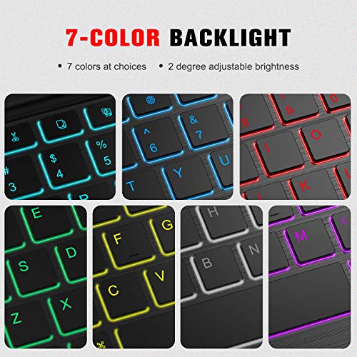 Fintie Keyboard Case for iPad 9th / 8th / 7th Generation (2021/2020/2019) 10.2 Inch, Soft TPU Back Cover with Magnetically Detachable Bluetooth Keyboard & Pencil Holder, 7 Color Backlight, Composition