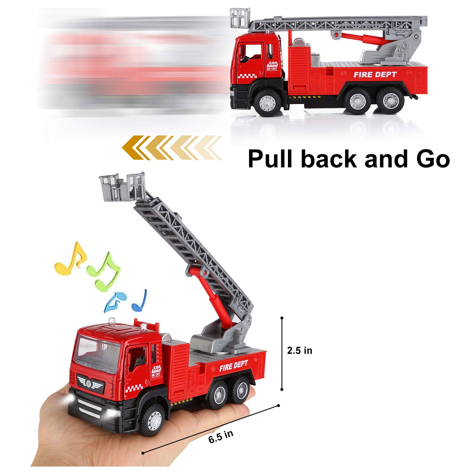 haomsj Metal Micro Fire Truck Extending Rescue Rotating Ladder Toy Truck for Boys 3 4 5 6 7 Year Old(Ladder Truck)