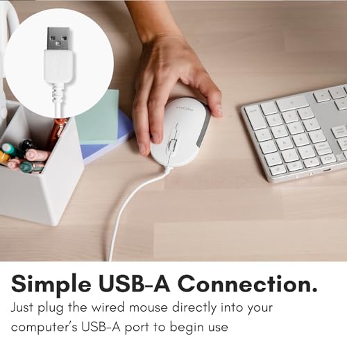 Macally Silent Wired Mouse - Slim & Compact USB Mouse for Apple Mac or Windows PC Laptop/Desktop - Designed with Optical Sensor & DPI Switch - Simple & Comfortable Wired Computer Mouse (White)