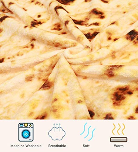 GZDDG Burrito Tortilla Blanket, Perfectly Round Novelty Food Wrap Blanket Creative Food Flour Throw, Comfort Wearable Blanket for Bed & Sofa (59 inch)