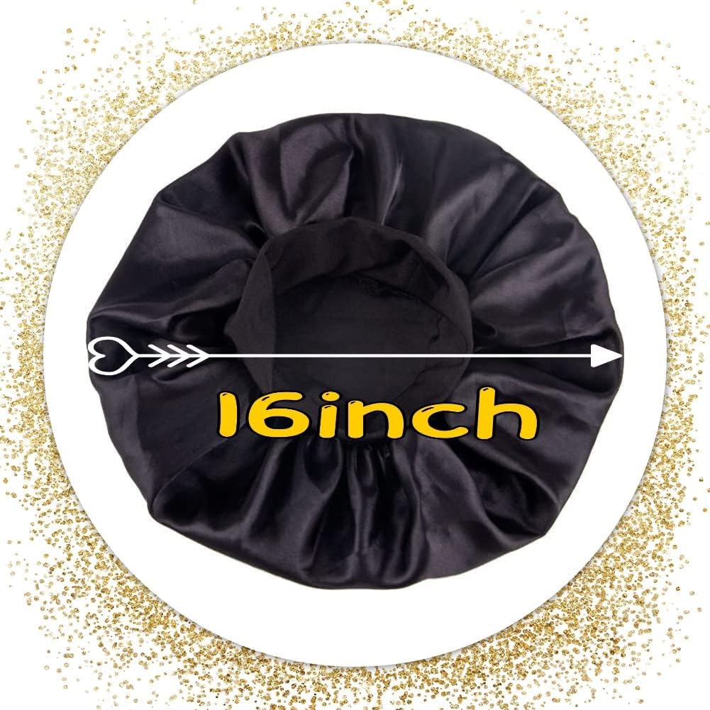 LFRNZS Satin Bonnet, Sleep Cap for Women Hair Care,Sleeping Hair Bonnet, Soft Wide Elastic Band Silk Bonnet, Night Bonnet (Black)