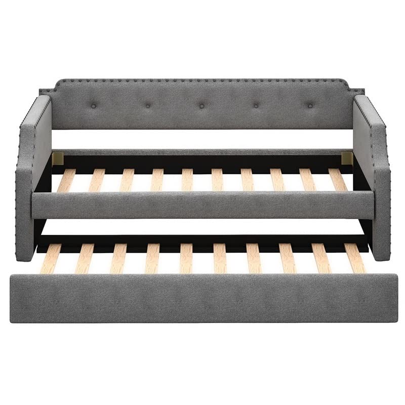 FLOYINM Upholstered Daybed with Trundle, Wood Slat Support,Upholstered Frame Sofa Bed, Twin