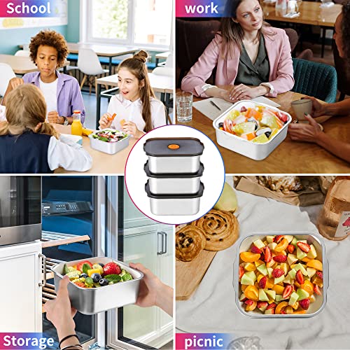 BEFOY Stainless Steel Food Storage Containers with Lids 1100ML* 3 Food Lunch Box Containers Leak-proof Light Easy Set with Air Vent Snack Boxes for People, Kitchen Storageā¦