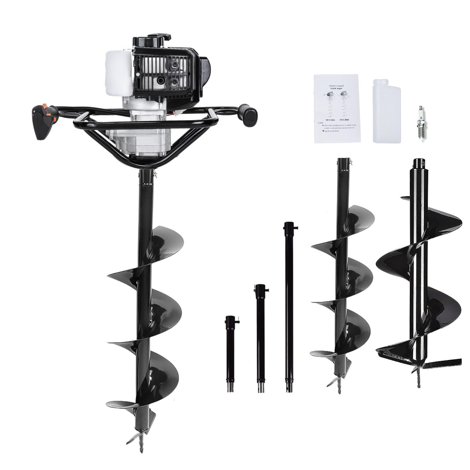 DC HOUSE 52CC 1800W Gas Powered Earth Auger Post Hole Digger, with 2 Drill Bits 6" 10" and 3 Extension Rods 8" 12" 20", Mixing Ratio 30:1, for Farmland Garden and Planting, EPA Certified