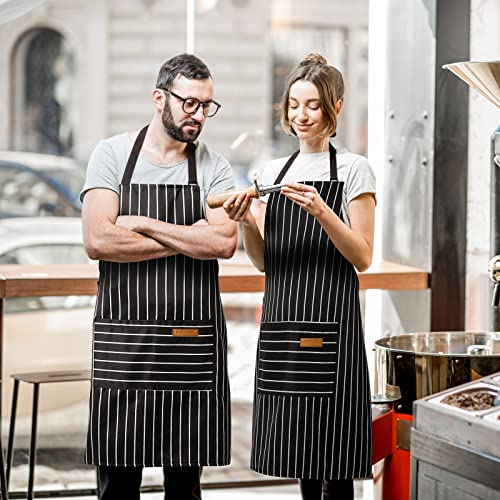 BeLuyi 2 Pack Adjustable Bib Apron with 2 Pockets Chef Cooking Kitchen Restaurant Aprons for Women Men (Black/Black Stripes)