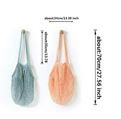 6 Pack Portable,Reusable,Reusable Produce Bags,Washable Cotton Mesh String Organic Organizer Shopping Handbag Long Handle Net Tote (grey blue,Black,Beige,Pink,Purple,Yellow)